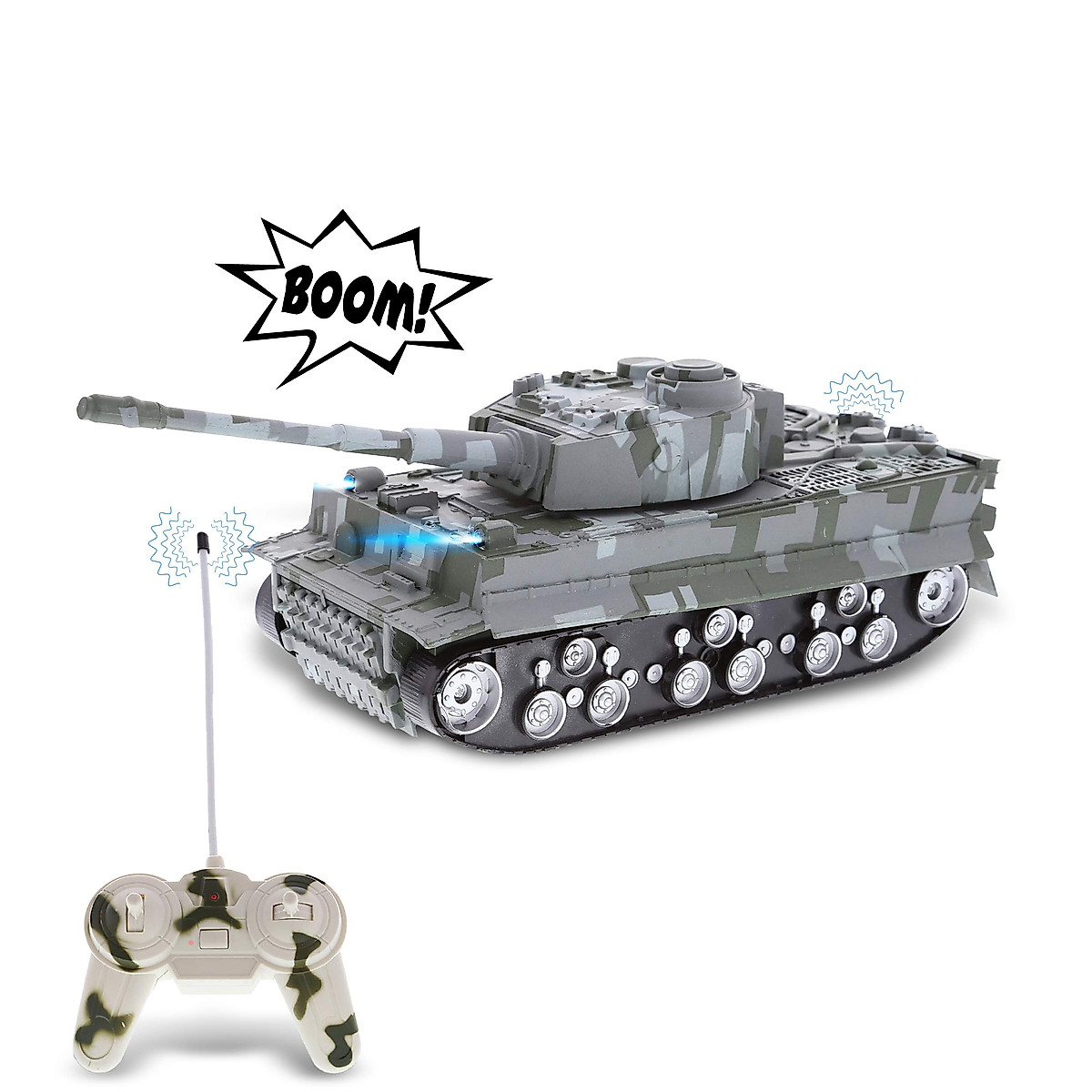 Mozlly Army RC Tank Toy with Lights and Battle Sounds - Remote Control Toy Tank with Rotating Turret, Cool Realistic RC Military Tank Model Car, RC Vehicles for Kids