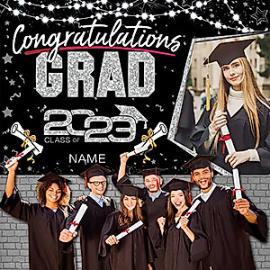 Custom Graduation Party Decorations 2023-Personalization Congratulations Graduation Banner-Class of 2023 Graduation Decorations Supplies(Black and Silver)