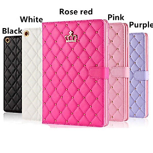 Topwin Crown Design Case for iPad 9.7 2018 2017/ iPad Air 2 / iPad Air, Diamond Cute Elegant PU Leather Smart Auto Sleep/Wake Stand Shockproof Case for Apple iPad 5th/6th (White