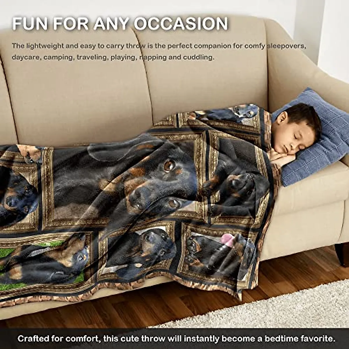 Soft Fuzzy Dachshund Throw Blanket for Kids Boys Girls, Dachshund Dog Print Plush Gift for Dog Lover, 40x50 inch