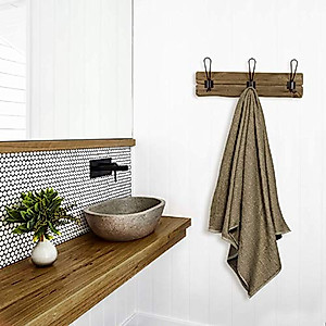 CVHOMEDECO. Rustic Solid Wood Wall Mounted Coat Rack with 3 Double Hooks Primitives Wooden Coat Hooks for Entryway, Kitchen, Bathroom. Brown.