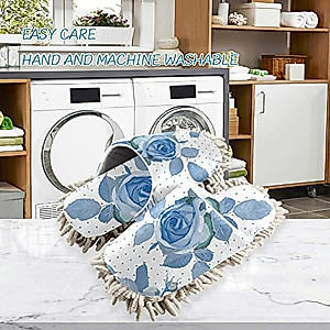 Kigai Microfiber Cleaning Slippers Blue Rose Washable Mop Shoes Slipper for Men/Women House Floor Dust Cleaner, Size L