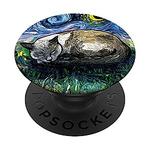 Sleeping Blue Point Siamese Cat Starry Night Pet Art by Aja PopSockets Swappable PopGrip