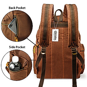 GEARONIC 21L Vintage Canvas Backpack for Men Women Leather Rucksack Knapsack 15 inch Laptop Tote Satchel School Military Army Shoulder Rucksack Hiking Bag-Coffee