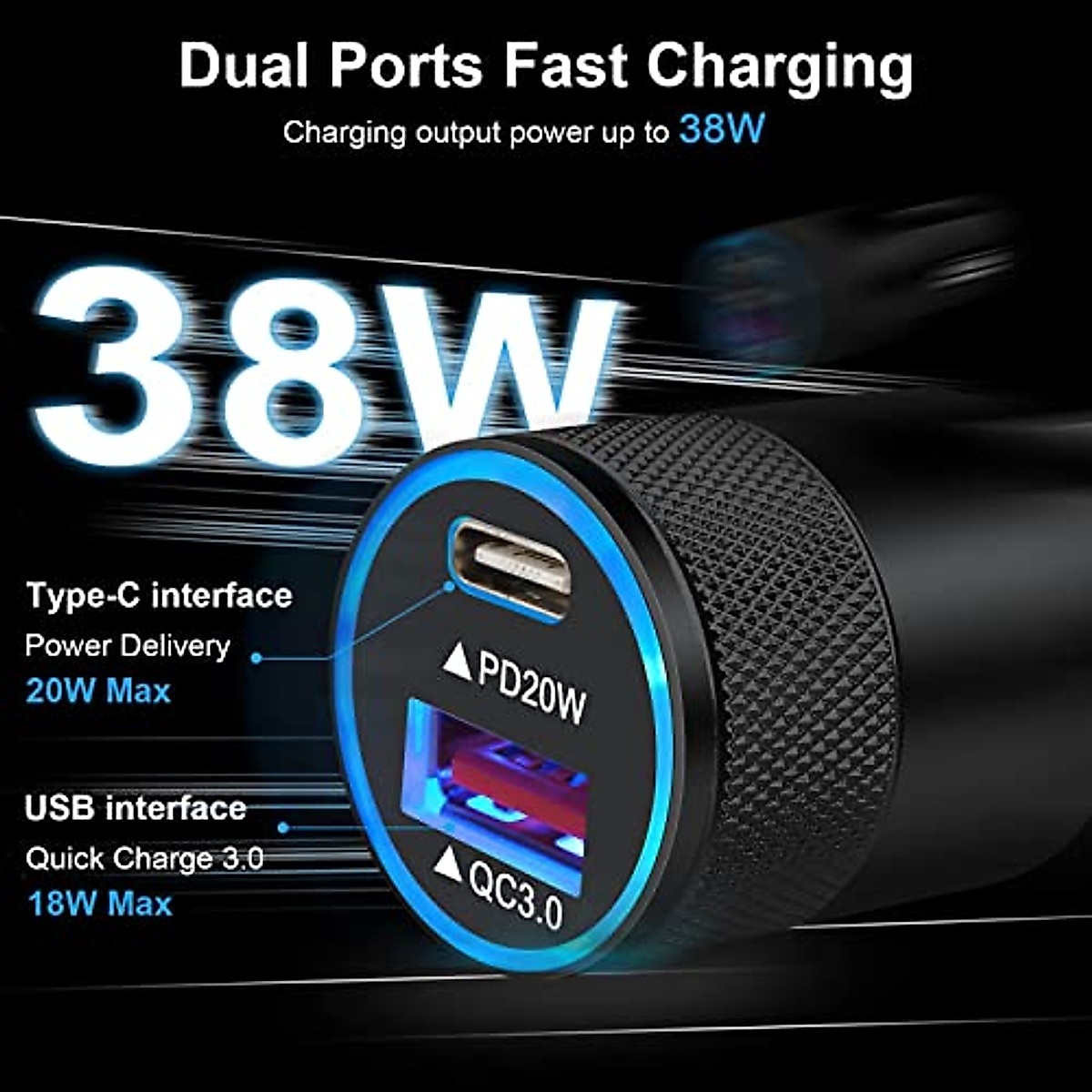 Type C Charger Fast Charging Block for Samsung Galaxy A14,A13 5G,A54,S23,A03s,S21 FE,A53 5G,S22 Ultra,Z Fold 4,S20 FE,20W PD 3.0 USB C Wall Charger 38W Car Adapter+2 PCS Android 6ft USB C-to-C Cable