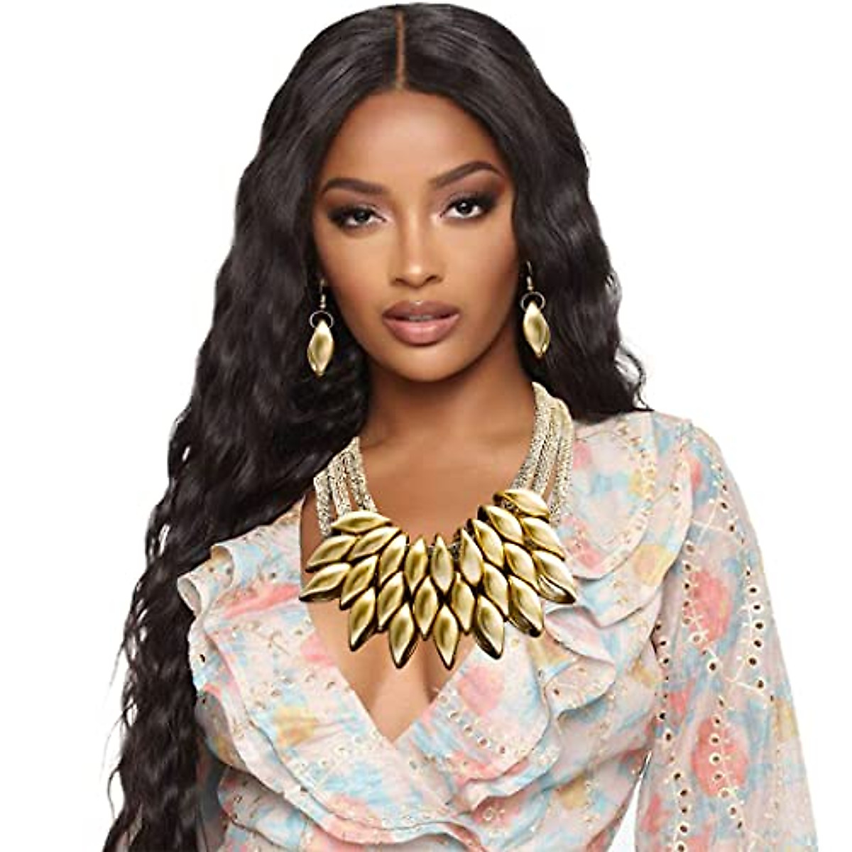 Jemiwa Choker Necklace Chunky Tribal Statement Necklaces Earrings Set Bib African Shark Tooth Necklace Gold Jewelry for Women (Gold)