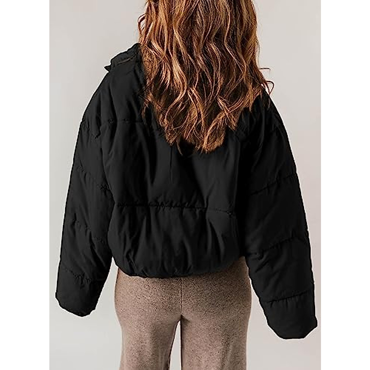 Dokotoo Puffer Jacket Womens Winter Casual Quilted Jackets Fashion Fall Full Zip Up Long Sleeve Drop Shoulder Oversized Stand Collar Padded Coats Baggy Warm Outerwear with Pockets Black XX-Large