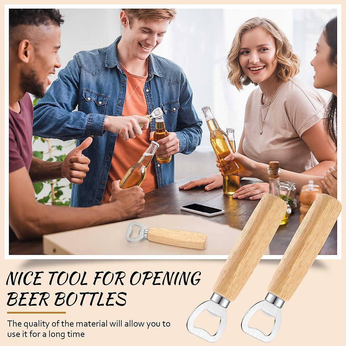 20 Pcs Stainless Steel Bottle Opener Bartender Wood Beer Opener Cider Wine Opener Bottle Opener with Wooden Handle Engraved Gift Set for Wedding Party Home Kitchen Bar Restaurant