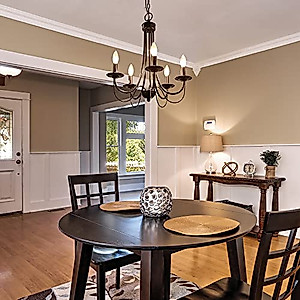 GEPOW Black Farmhouse Chandelier Rustic Pendant Lighting, Small 5-Light Fixture with 2-Layer Arms for Dining Room, Bedroom, Living Room and Foyer