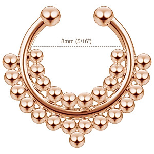 Evonix 16g Fake Septum Ring Rose Gold Bull Faux Bone Nose Piercing Jewelry For Women Men Rhodium-Plated 8mm