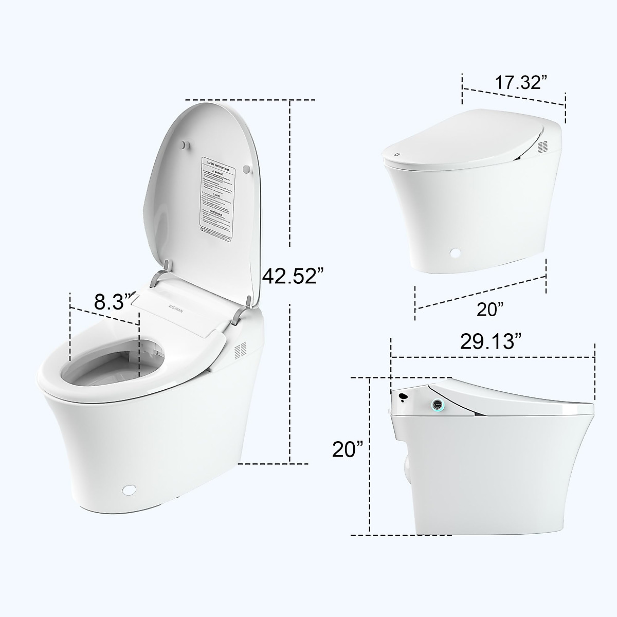 Luxury Smart Toilet with Wireless Remote, Multiple Spray Modes, Heated Seat with Warm Water Sprayer and Dryer, Foot Sensor Modern Toilet Bidet Automatic Flush Toilet