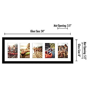 Americanflat 8x24 Collage Picture Frame in Black - Displays Five 4x6 Frame Openings - Engineered Wood Panoramic Picture Frame with Shatter Resistant Glass and Hanging Hardware Included