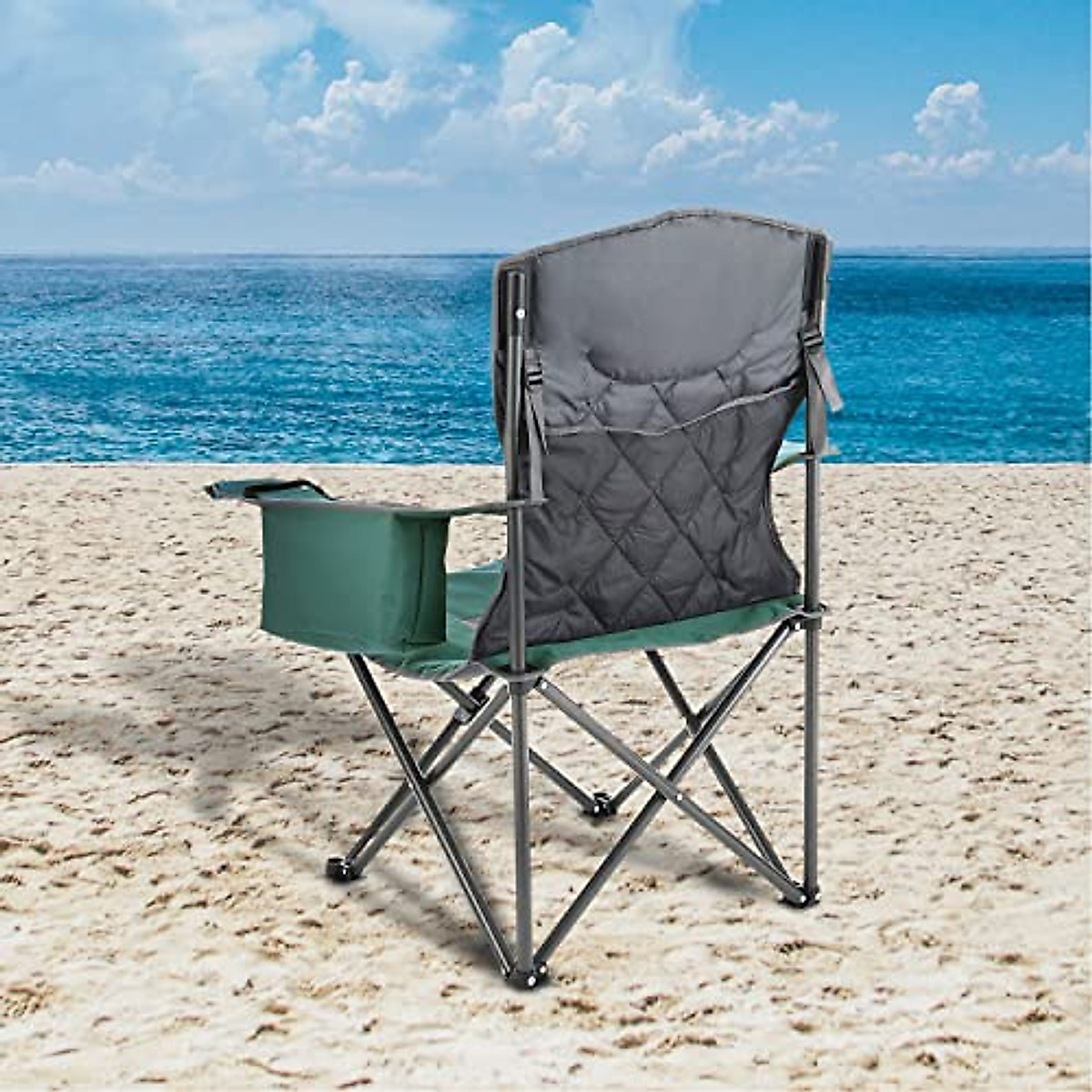 ARROWHEAD OUTDOOR Portable Folding Camping Quad Chair w/ 6-Can Cooler, Cup & Wine Glass Holders, Heavy-Duty Carrying Bag, Padded Armrests, Headrest & Seat, Supports up to 450lbs, USA-Based Support