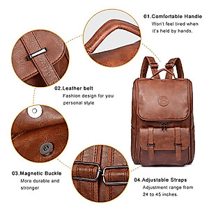 QWARVEL Vegan Faux Leather Laptop Backpack for Men Women, College School Fashion School Bag, Travel Waterproof Backpack, Brown