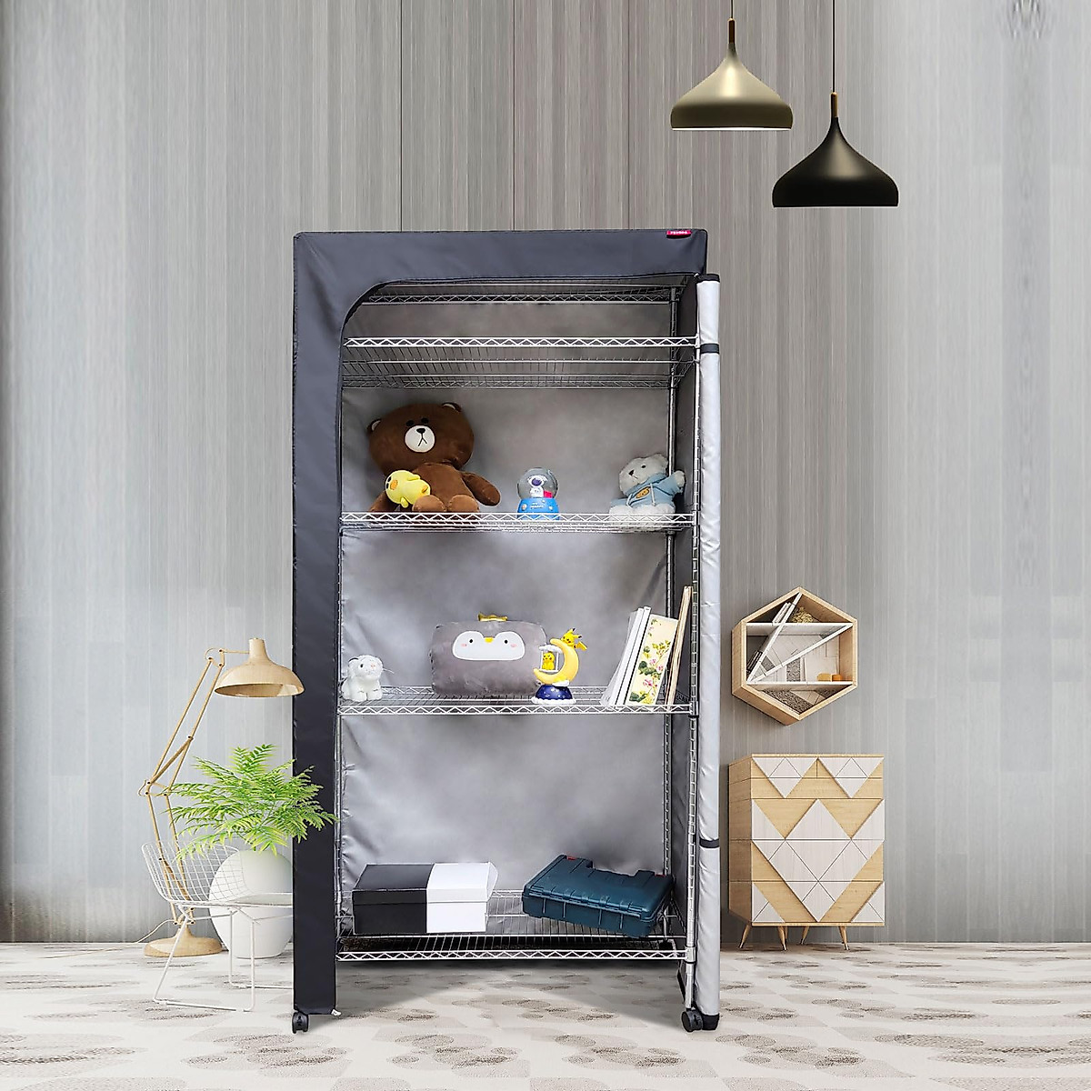 ZYSUOR Shelf Cover Wire Shelving Cover Rack Dust Cover 48X18X72,The Two-Way Zipper Design can be Opened up, Down, or All for Easy Access (No Shelves,Black Cover only)