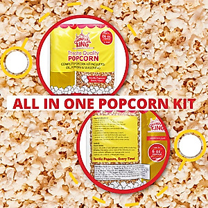 Popcorn Machine Supplies Set, 5 Bags Of Popcorn Kernels Kit (Large Butterfly Kernels, Salt Seasoning, and Popcorn Oil), 100 Popcorn Bags (1 oz. Paper), 1 Popcorn Scoop, 1 Popcorn Season Salt Shaker