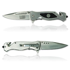 Military Gift Shop American Flag Folding Knife | Tactical Elite Knife | Stainless Steel Pocket Knife | USA Rescue Knife with 3.5 Inch Blade | Flag Knife Silver