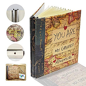 Holoary Self Adhesive Page Photo Album with Metallic Pen Magnetic Self-Stick Page Scrapbook for 3x5 4x6 5x7 6x8 8x10 Hand Made DIY 40 pages Albums, Printed Kraft Paper Cover Old Map Adventure World Travel Vacation Memory Book