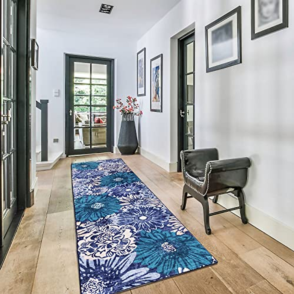 Fashriend Phyllis Runner Rug-2'6''×9' Modern Machine Washable Floral Rug Boho Non Slip Large Area Rug Pad Floor Carpet for Living Room Dining Laundry Bedroom Bathroom Kitchen Classroom Office-Purple