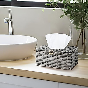 GRANNY SAYS Tissue Box Cover Rectangle, Tissue Box Holder, Tissue Holder for Bathroom, Decorative Wicker Tissues Cube with Elastic Toggle Closure, Tissue Cover Box for Toilet, Gray