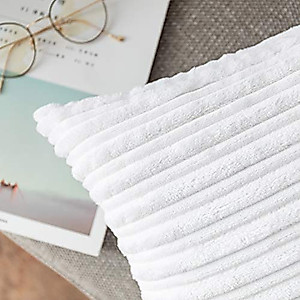 UGASA Velvet Pillow Covers Striped, Decorative Throw Cushion Case with Hidden Zipper for Home Couch/Bedroom/Car, Soft Cozy Solid Oblong, 1 Piece (12"x20", Pure White)
