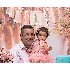 1st Birthday Banner For Baby - Pink Party Theme Pull Flag，highchair Banner - Flag On The Cake, Birthday Banner - Photo Booth Props, Cute Party Favor Supplies (Pink 1st banner)