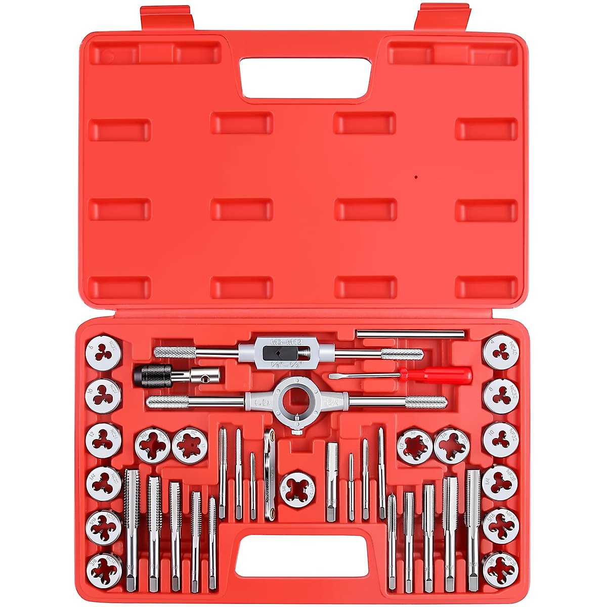 EFFICERE 40-Piece Premium Tap and Die Set, SAE Unified Screw Thread, Size #4 to 1/2” | Include UNC Coarse, UNF Fine and NPT Threads | Essential Threading Tool Kit with Complete Handles and Accessories