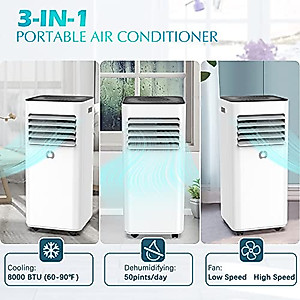 AirOrig Air Conditioner, 8000 BTU Portable Air Conditioner, 3-in-1 AC Unit with Fan & Dehumidifier Cools up to 300 sq. ft, portable ac unit with Remote Control, floor air conditioner with Window Installation Kit For Room, Office, Dorm, Bedroom, White