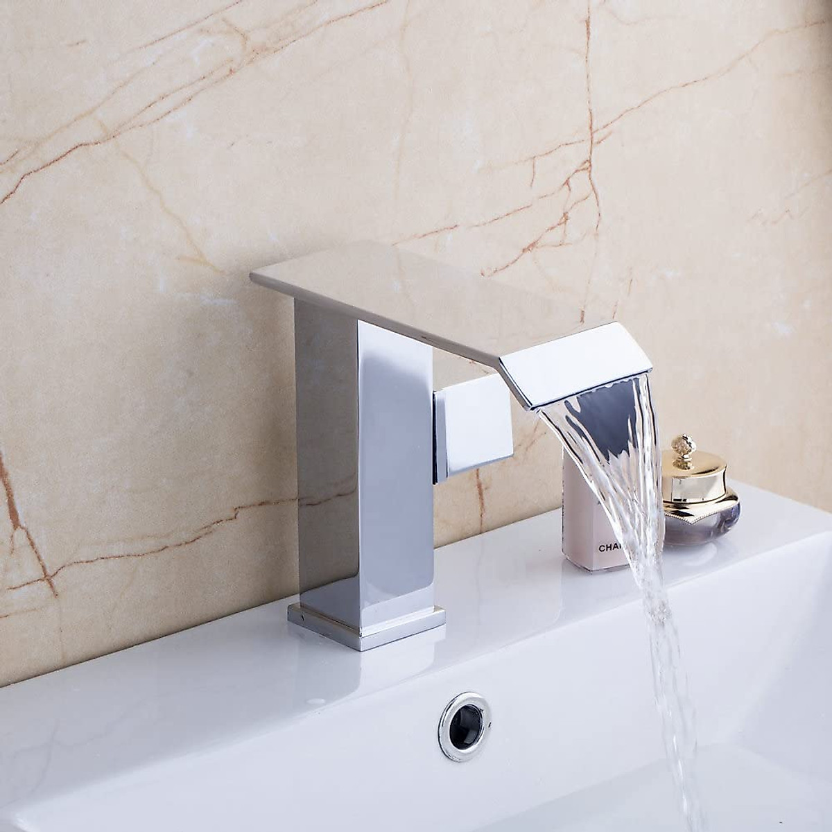 KECTIAKL Bathroom Sink Faucet Single Handle Single Hole Countertop Waterfall Faucet Bathroom Lavatory Faucet Mixer Tap