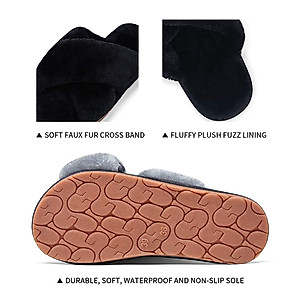 Vepose Women's Cross Band Slippers, Soft Plush Furry Open Toe Fur Slippers, 801 - Black, Size 8,8.5,9 US - Fuzzy Fluffy Slip on House Shoes Indoor Outdoor (CJY801 Black 08&09)