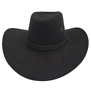 Sandy Ting Men's Outback Faux Felt Wide Brim Western Cowboy Hat (Black)
