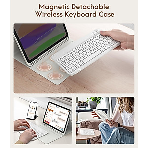 CHESONA Keyboard Case for iPad 10th Generation 10.9-inch 2022, Detachable Bluetooth Keyboard, Stand Folio Keyboard Cover with Pencil Holder, Rechargeable Keyboard for iPad 10th Gen 2022 (White)