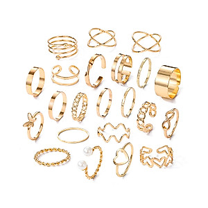 Uarein 22Pcs Gold Boho Stackable Knuckle Rings Set - Heart, Pearl, Butterfly, Vintage, Adjustable Statement Rings - Jewelry Gifts (A)
