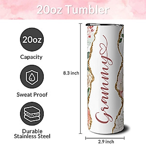 owbgsdh 20 oz Grammy Skinny Tumblers with Lid and Straw, Grammy Stainless Steel Vacuum Insulated Travel Coffee Mug Cup Water Bottle, Grammy Birthday Gifts for Grandmother