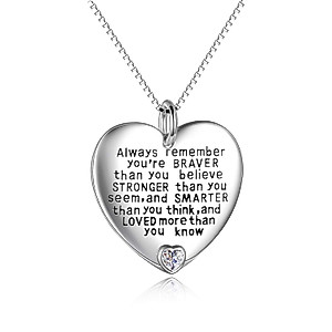 YFN Sterling Silver Always Remember You are Braver Than You Believe Jewelry Pendant Necklace Inspirational Gifts (White)