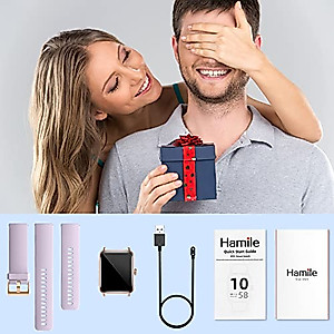 Hamile Smart Watch for Android Phones and iPhone Compatible, Smart Watches for Women Men 5ATM Waterproof Fitness Tracker with Heart Rate Sleep Monitor Step Counter Pedometer Stress Level, Lavender