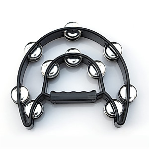 Bealuffe Tambourine Double Row Hand Held Percussion Tambourine with Metal Jingles for KTV Party (Black)