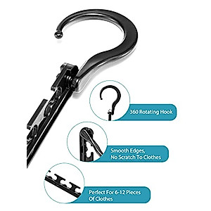 Smartor Space Saving Hangers - 6 Pack, Dorm Room Essentials Magic Hangers Saving 80% Space, Closet Organizers and Storage, Space Saver Hangers Closet Organizers Multifunctional Hangers - Black