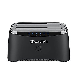 WAVLINK USB 3.0 to SATA I/II/III Dual Bay External Hard Drive Docking Station for 2.5/3.5 Inch SSD HDD, Hard Drive Duplicator (up to 2 x 16TB), Support Offline Clone Function, OTG Function