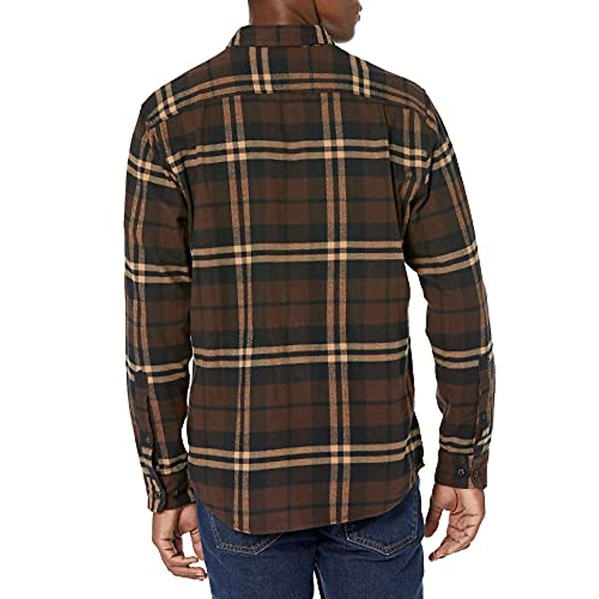 Amazon Essentials Men's Long-Sleeve Flannel Shirt (Available in Big & Tall), Dark Brown Plaid, Large
