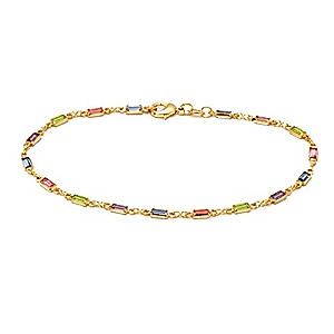 Barzel 18K Gold Plated Baguette Multi Stone Crystal Bracelet For Women- Made In Brazil