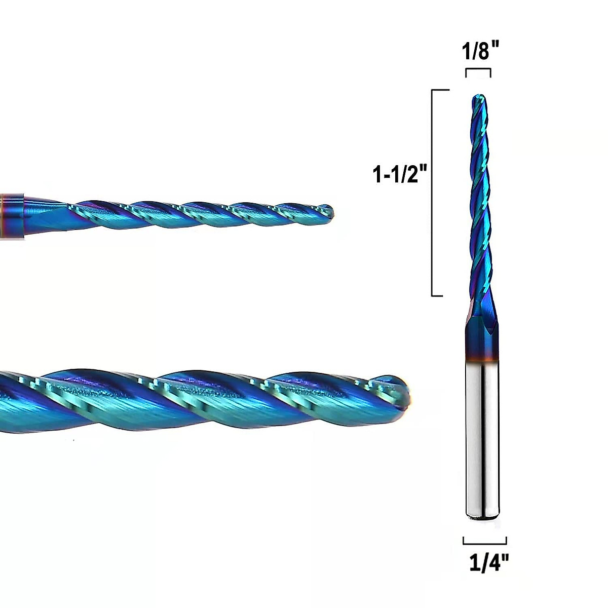 HZBIAO 1 Degree Tapered Ball Nose CNC Router Bits End Mills Solid Carbide Spiral Up Cut 2D&3D Carving bits 1/4 Inch Shank with 1/8 Diameter Overall Length 3 Inch SQ333