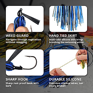 Jigreat Fishing Jig with Weed Guard 3/8 oz Silicone Skirt Fishing Lures for Bass Perch Multi-Color Pack of 6