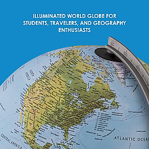 Waypoint Geographic Tactile Relief Globe, 12" Illuminated Blue Ocean-Style World Globe with Raised Relief, Up-to-Date Reference Globe, Decorative Globe for Home and Office Decor