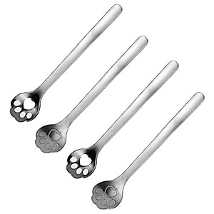 Cat Paw Spoon Stainless Steel Coffee Spoons Teaspoon Decoration Spoon Espresso Spoons Stirring Spoon for Dessert Ice-cream Cake Coffee Appetizer Set of 4