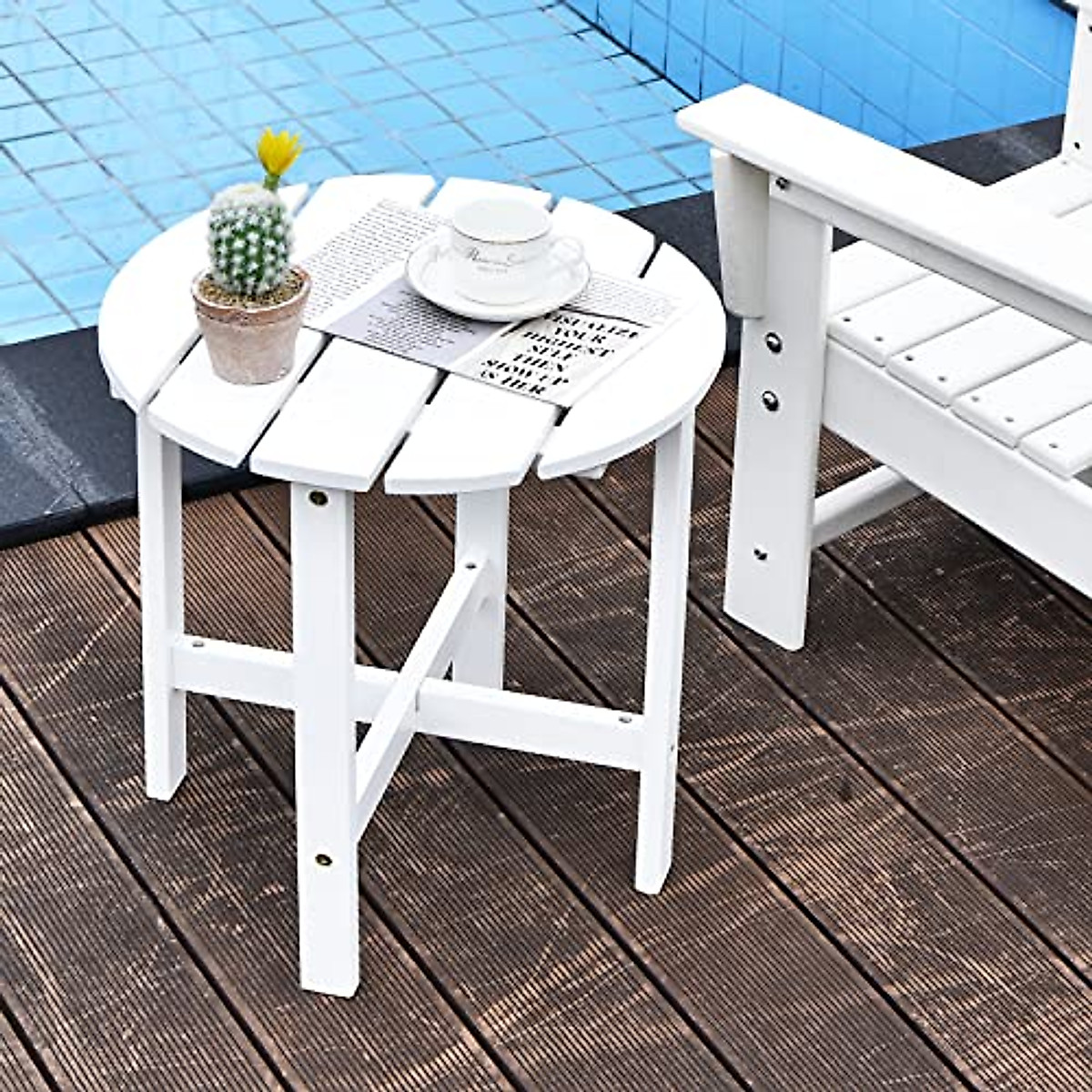 RELAX4LIFE 18” Outdoor Side Table - Solid Wood Patio Side Table w/Stable Construction, Weather Resistant, Small Round Table for Patio, Garden, Lawn, Backyard, Balcony, Small Patio Table (1, White)