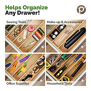 Pristine Bamboo Silverware Organizer– Utensil Organizer for Kitchen Drawers – Small Extra-Deep Wooden Kitchen Drawer Organizer Divider for Spoons Forks Knives cutleries