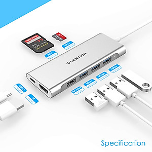LENTION USB C Multi-Port Hub with 4K HDMI, 4 USB-A, SD 3.0 Card Reader, Type C Charging Adapter Compatible 2023-2016 MacBook Pro 13/15/16, New Mac Air/Surface, Chromebook, More (CB-C36, Silver)