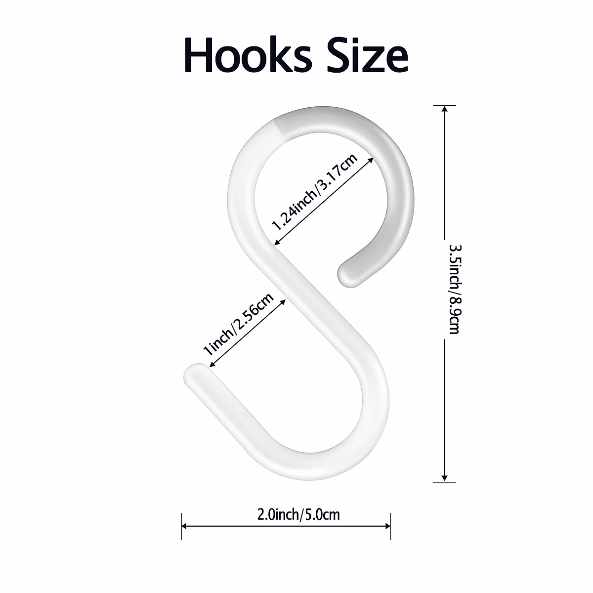 6 Pack Secure & Quiet Plastic S Hooks for Hanging Towel, 3.5 Inch Shower Curtain Hooks Rings Rust-Free,Twist & Lock Small Closet S Hooks for Shower Curtain, Clothes, Towels, Hats (White)