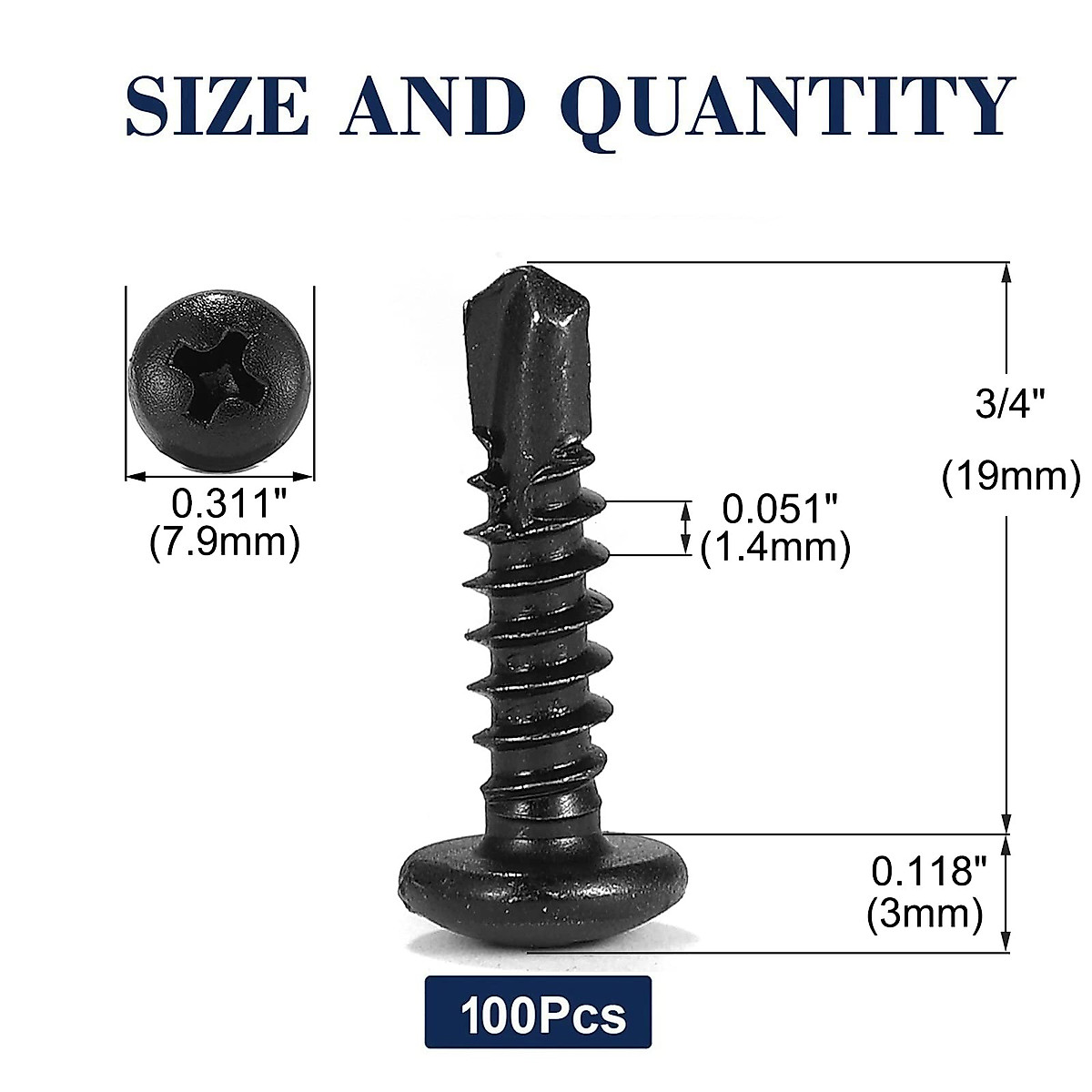 #8 x 3/4" Sheet Metal Screws 100Pcs 410 Stainless Steel Pan Head Tek Screws Fast Self Tapping Screws Black Oxide by SG TZH
